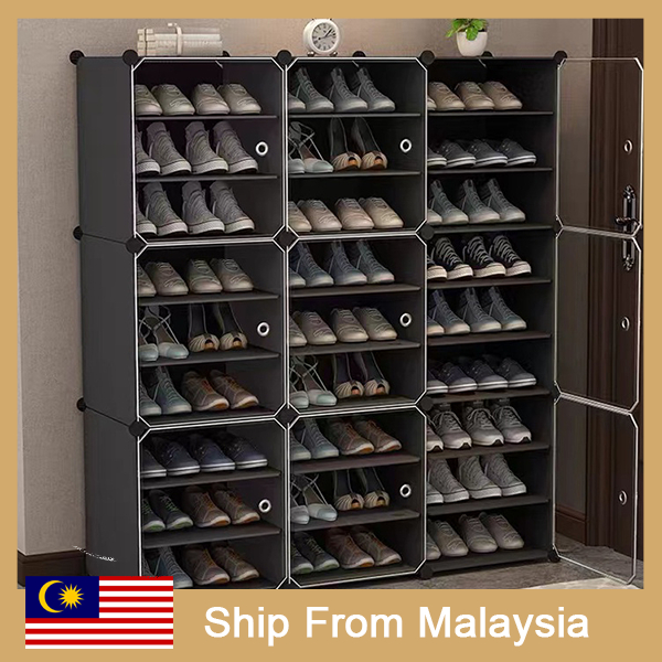 DIY rak kasut shoe rack with Door storage box bertutup rack shelf shoe ...