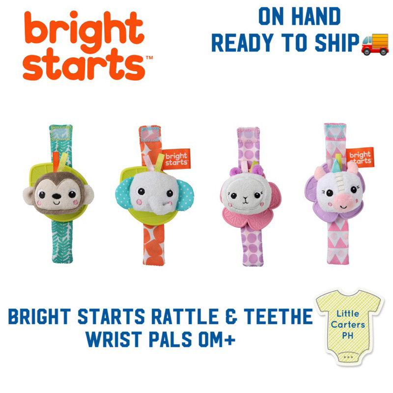 BRIGHT STARTS Rattle Teether Wrist Pals Monkey Elephant Bunny Unicorn ...