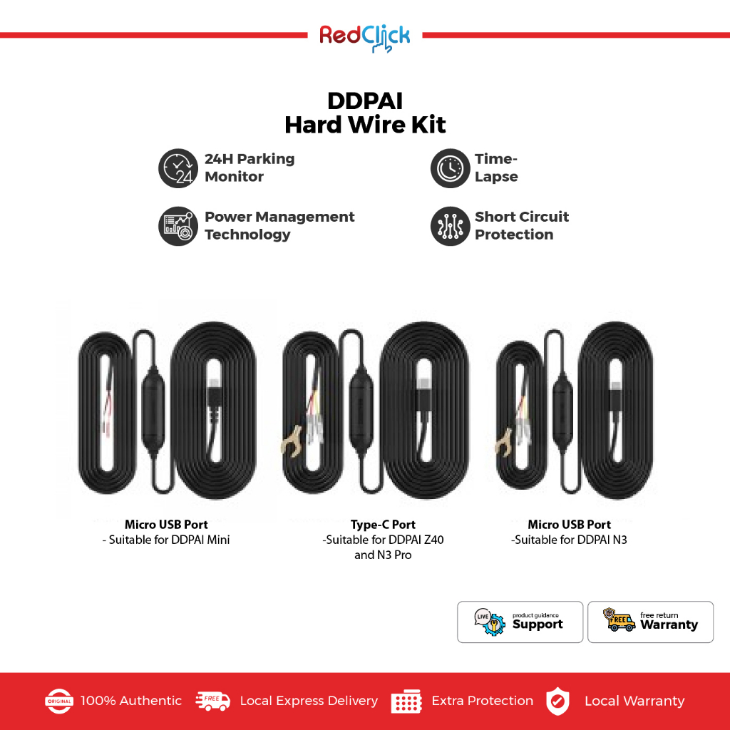 DDPAI Type-C/Micro USB Hardwire Kit for DDPAI Car Dash Cam Pemantauan ...