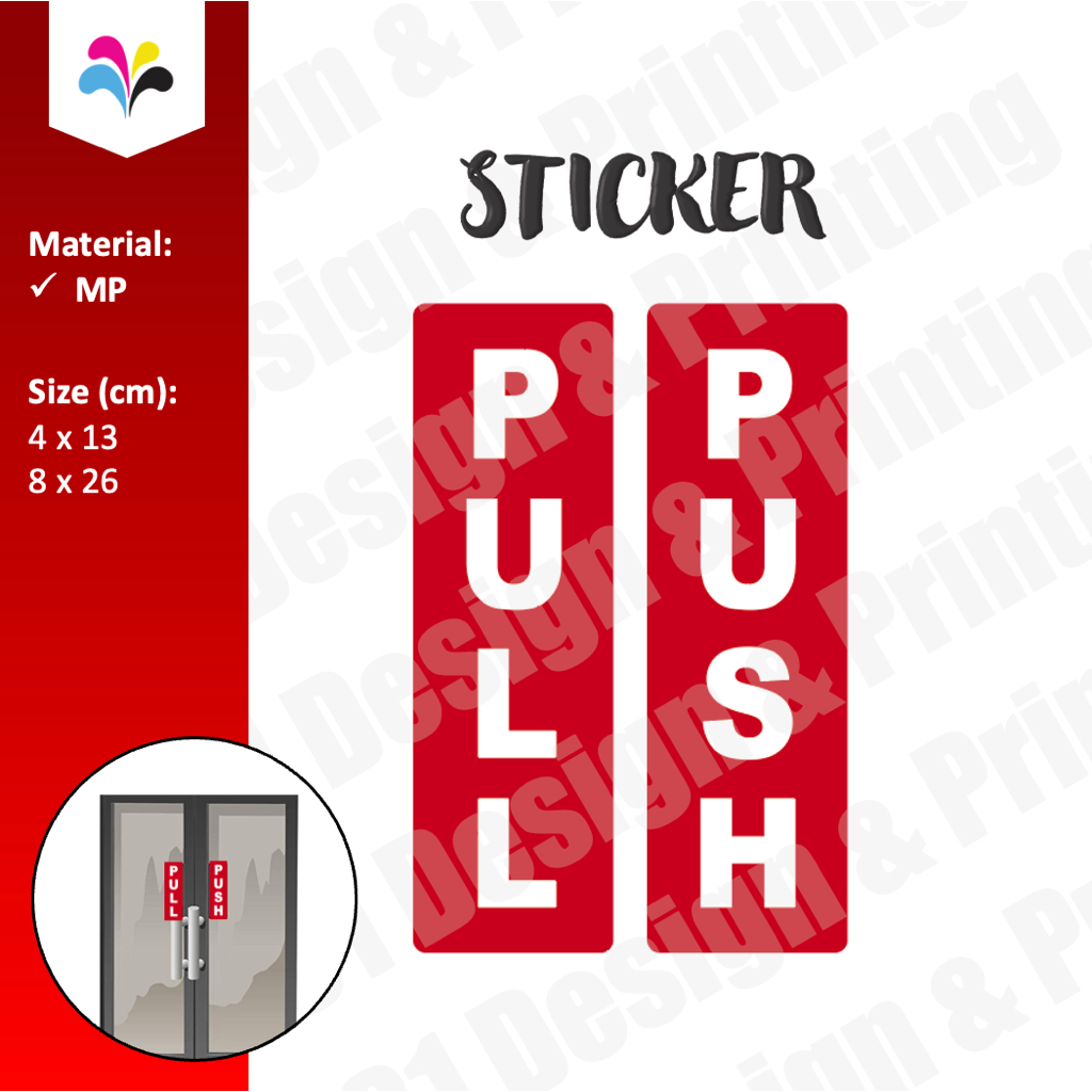 push pull sticker door open close customer store direction guide red ...