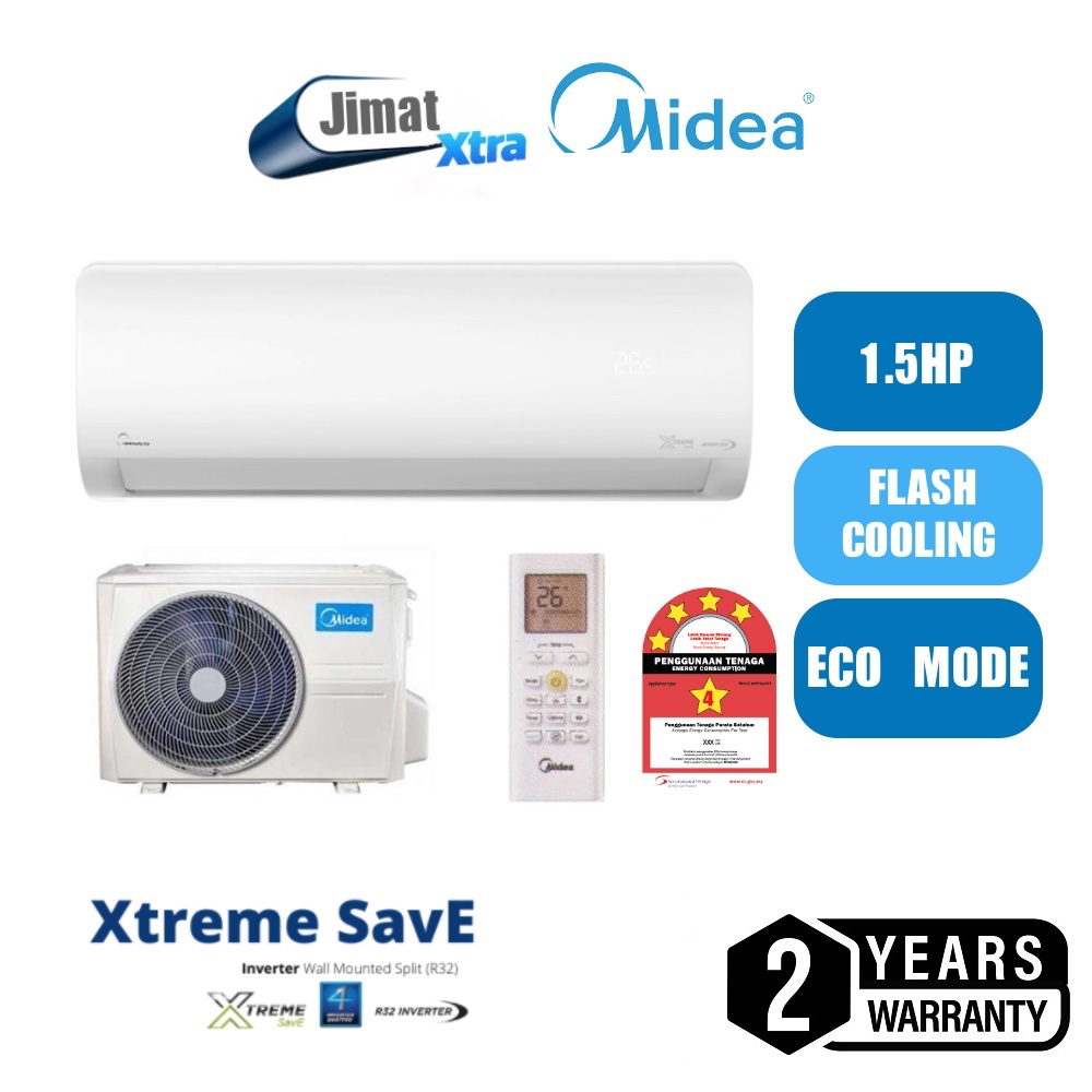 Midea AirCond 1HP/1.5HP/2.0HP R32 Xtreme SavE Inverter Air Conditioner (MSXS-10CRDN8 , MSXS ...
