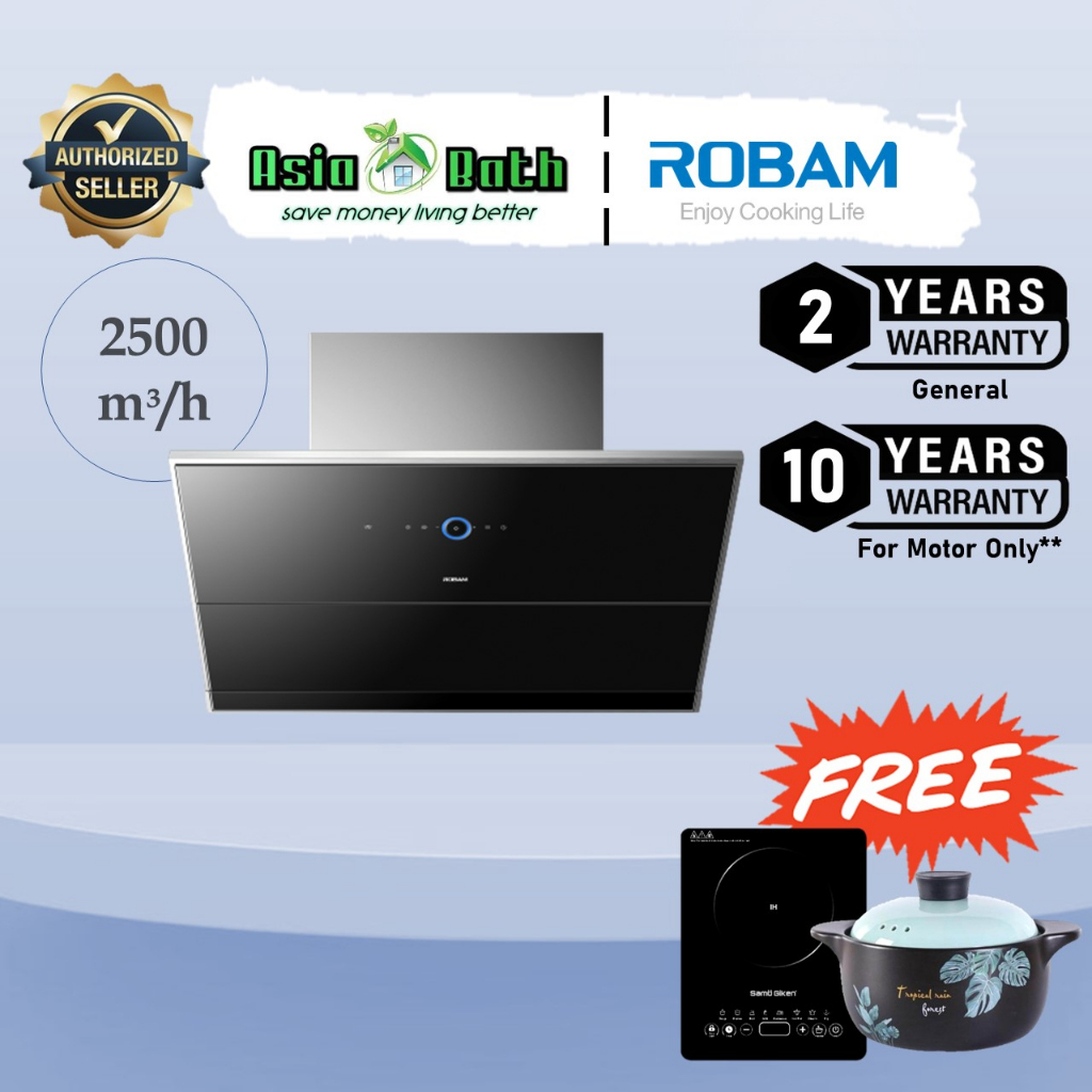 Robam A675S Side Absorption Range Hood 90cm 2500m³/h Power Suction with Ai Smart Gesture Control ...
