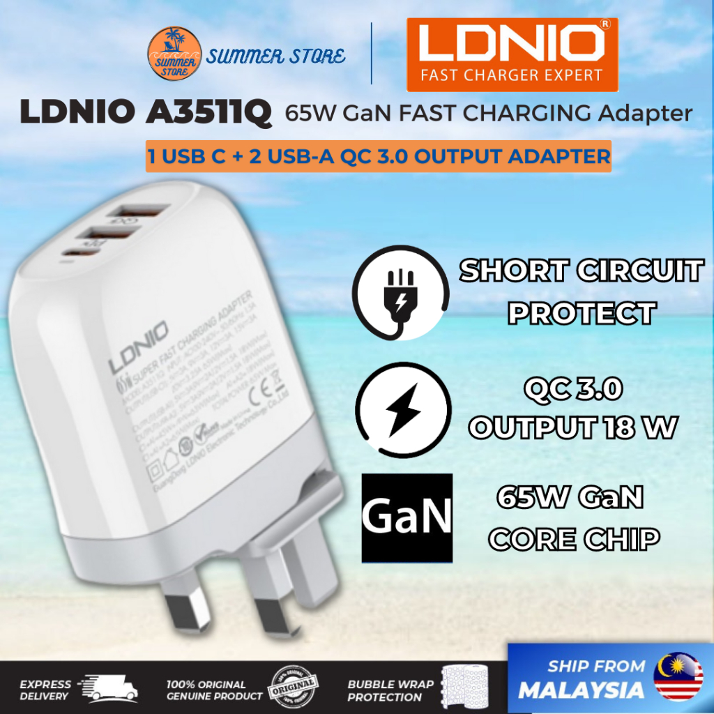 LDNIO A3511Q 65W GaN Super Fast Charging QC3.0 + PD 65W UK plug Phone ...