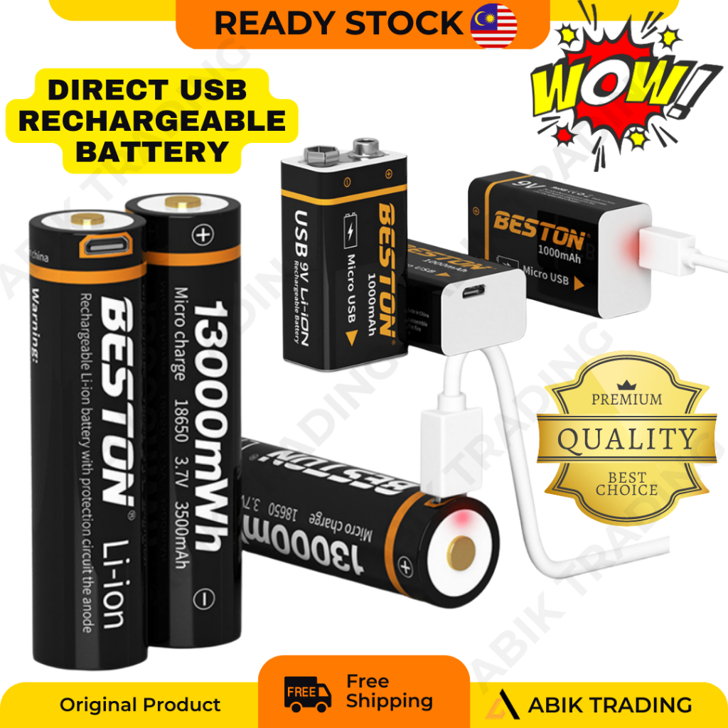 AA AAA AAAA 9V USB Charging Battery Lithium Rechargeable Batteries for ...