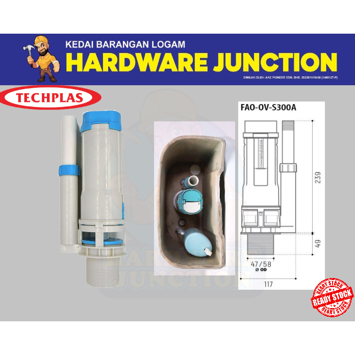 TECHPLAS LOW LEVEL PUSH BUTTON LIFT UP OUTLET FLUSH VALVE WITH DUAL TYPE S300A 40MM|50MM ...