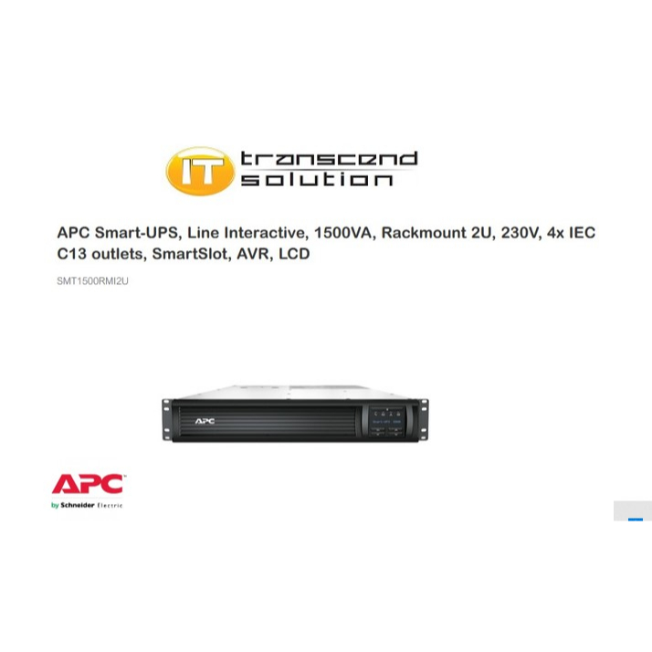 APC Smart-UPS, Line Interactive, 1500VA, Rackmount 2U, 230V, 4x IEC C13 outlets, SmartSlot, AVR ...