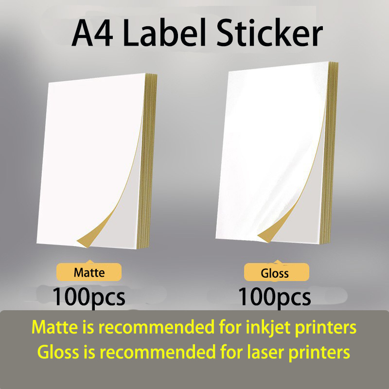 A4 100 PCS MATTE STICKER Label 100 SHEETS Adhesive Label Sticker Paper A4 PRINTABLE BROWN KRAFT ...