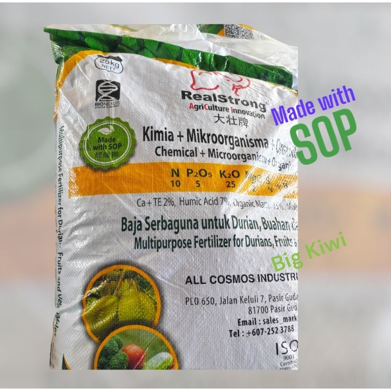 Real Strong Max Durian Fertilizer Baja 25kg - 10-5-25 SOP formulated ...