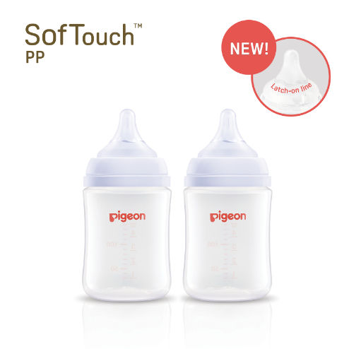 ( NEW ) Pigeon SofTouch Wide-Neck PP Nursing Bottle 160ml / 240ml (Twin Pack) 1 Pack 2 Bottles ...
