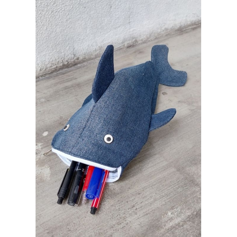 Handmade Denim shark bag, shark pencil case, shark pencil pouch, camo ...