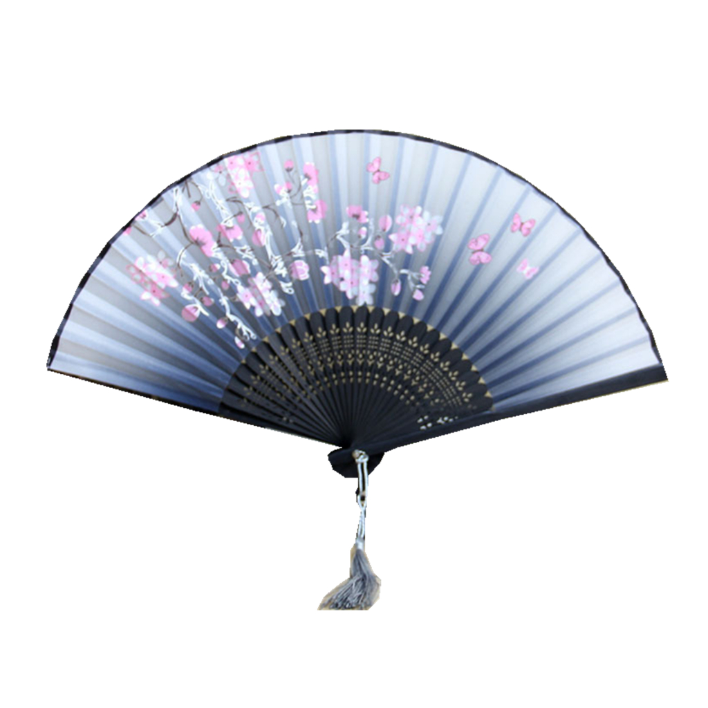 Elegant Floral Black Bamboo Hand Fan Kipas Tangan Lipat Buluh Corak ...