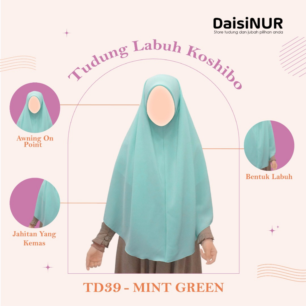 Tudung Labuh Koshibo i Nur 2Lapis Bidang 60inci Kod Warna TD31-TD52 | Shopee Malaysia