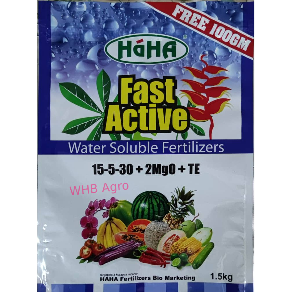 Haha Fast Active Water Soluble Fertilizer 15-5-30 + 2Mg0 + TE - ( 1.5kg ...