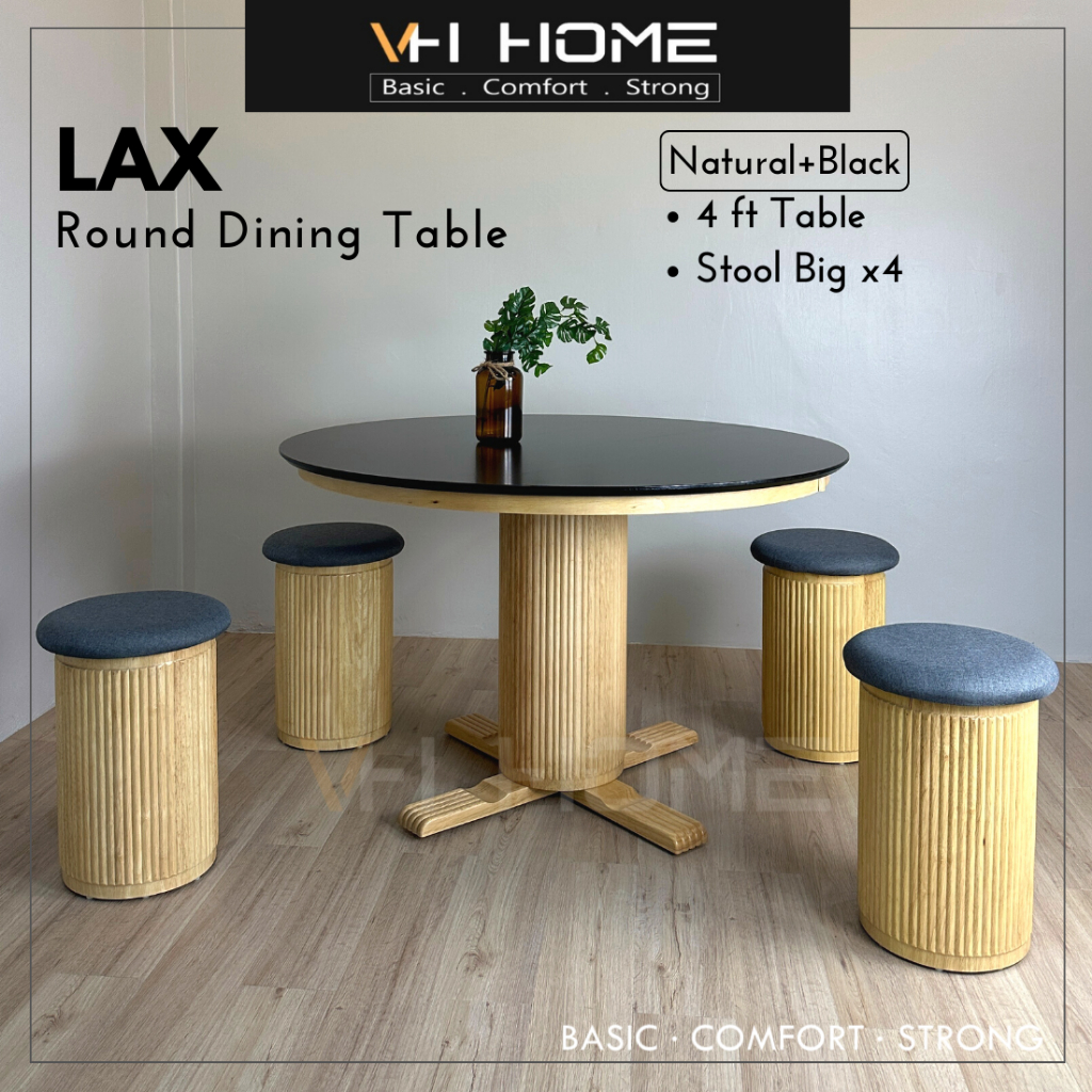 VH LAX Round Dining Table 3.5FT/4FT With Stools Special Modern Design Meja Makan Bulat Stool ...