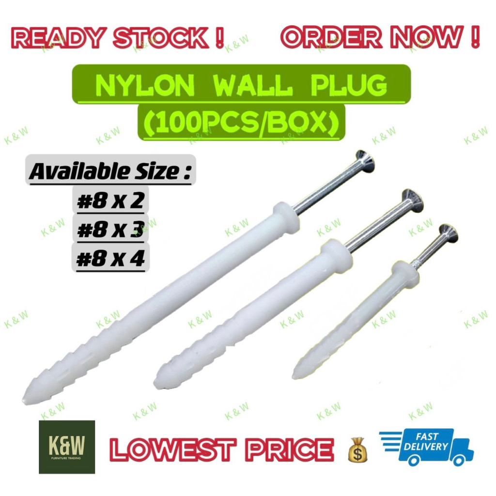 Nylon Wall Plug Nylon Anchor Plug Wall Plug PVC Plug Nail Screw (#8 x 2 ...
