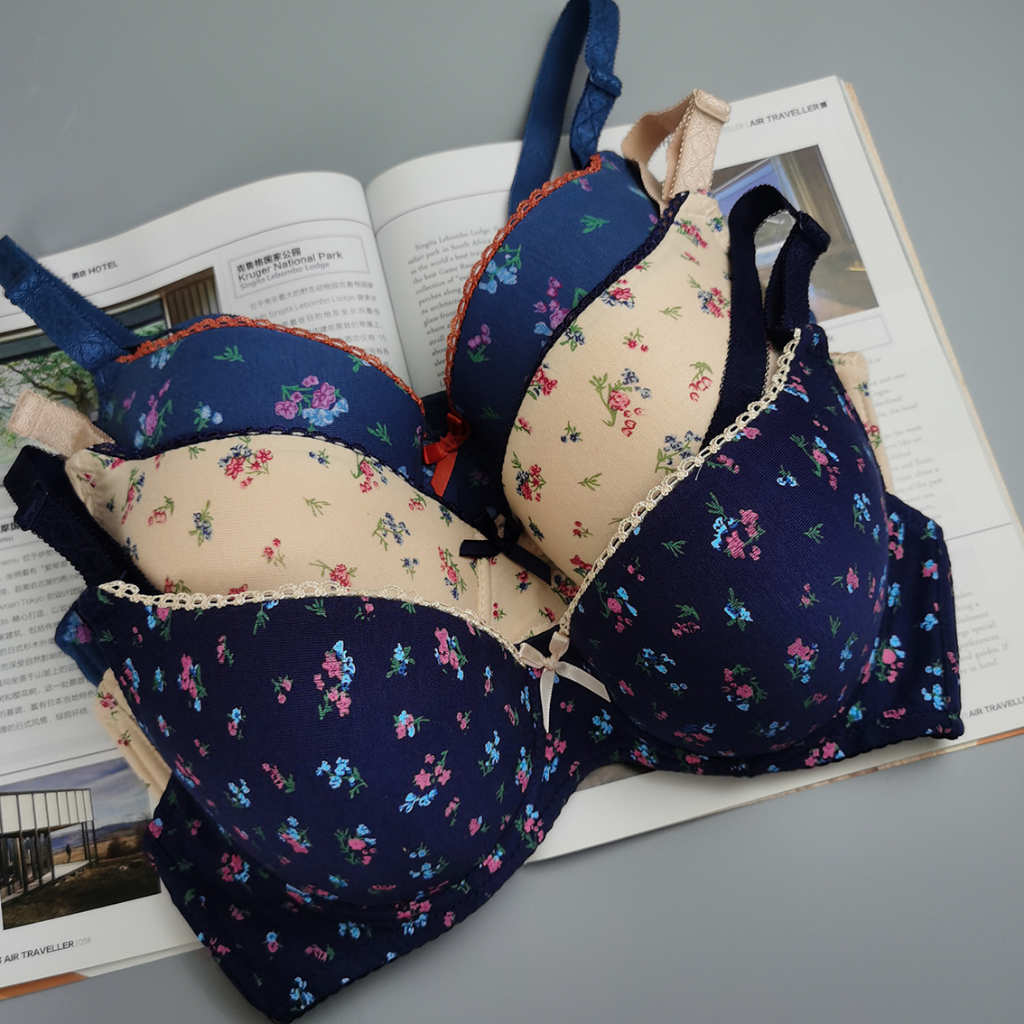 Under-Wired Cotton Bra Floral #40~#46 (C/D) [*199] Printing Bra Women ...