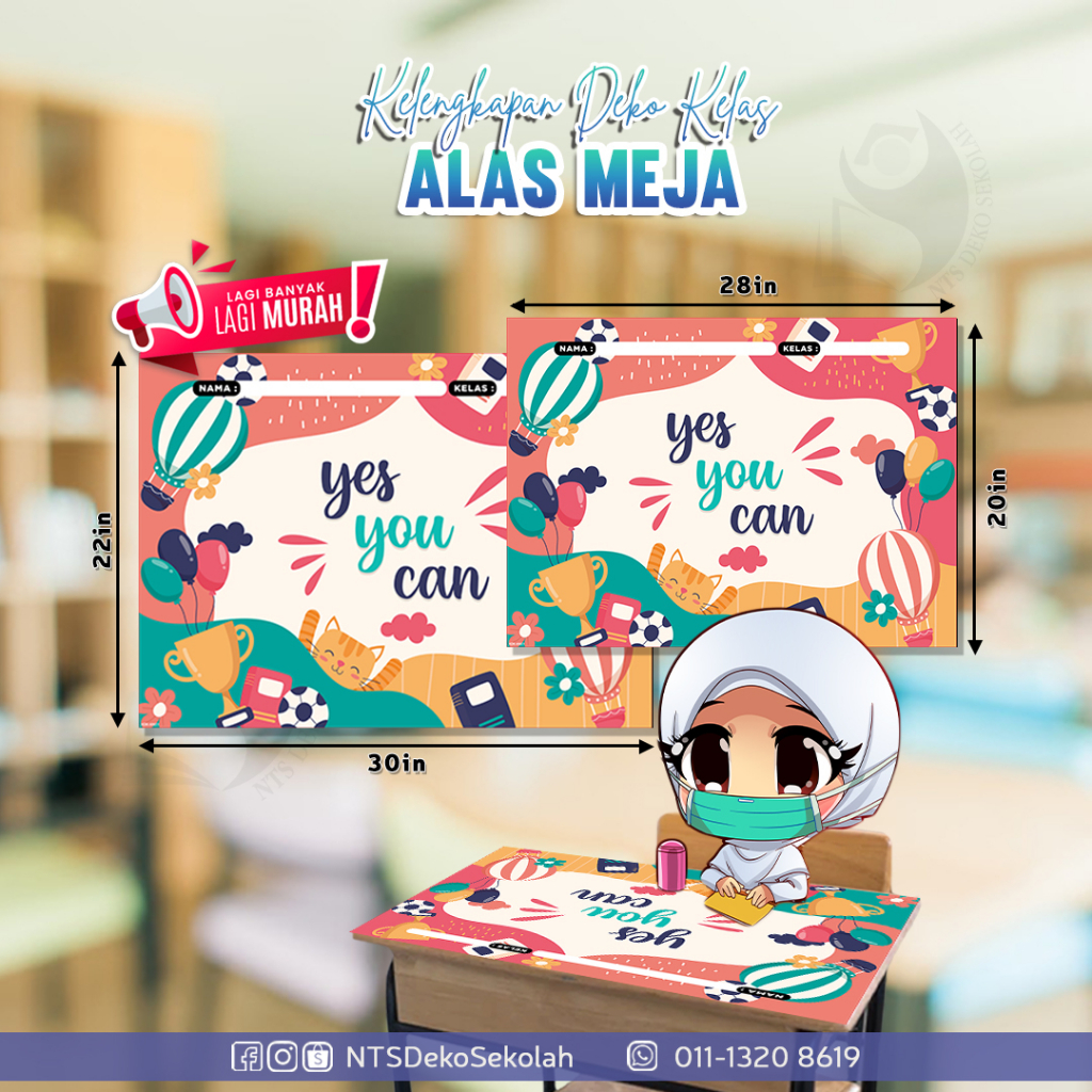 (1 DAY SHIP) ALAS MEJA MURID / KECERIAAN KELAS / KELAS CANTIK (AM26 ...