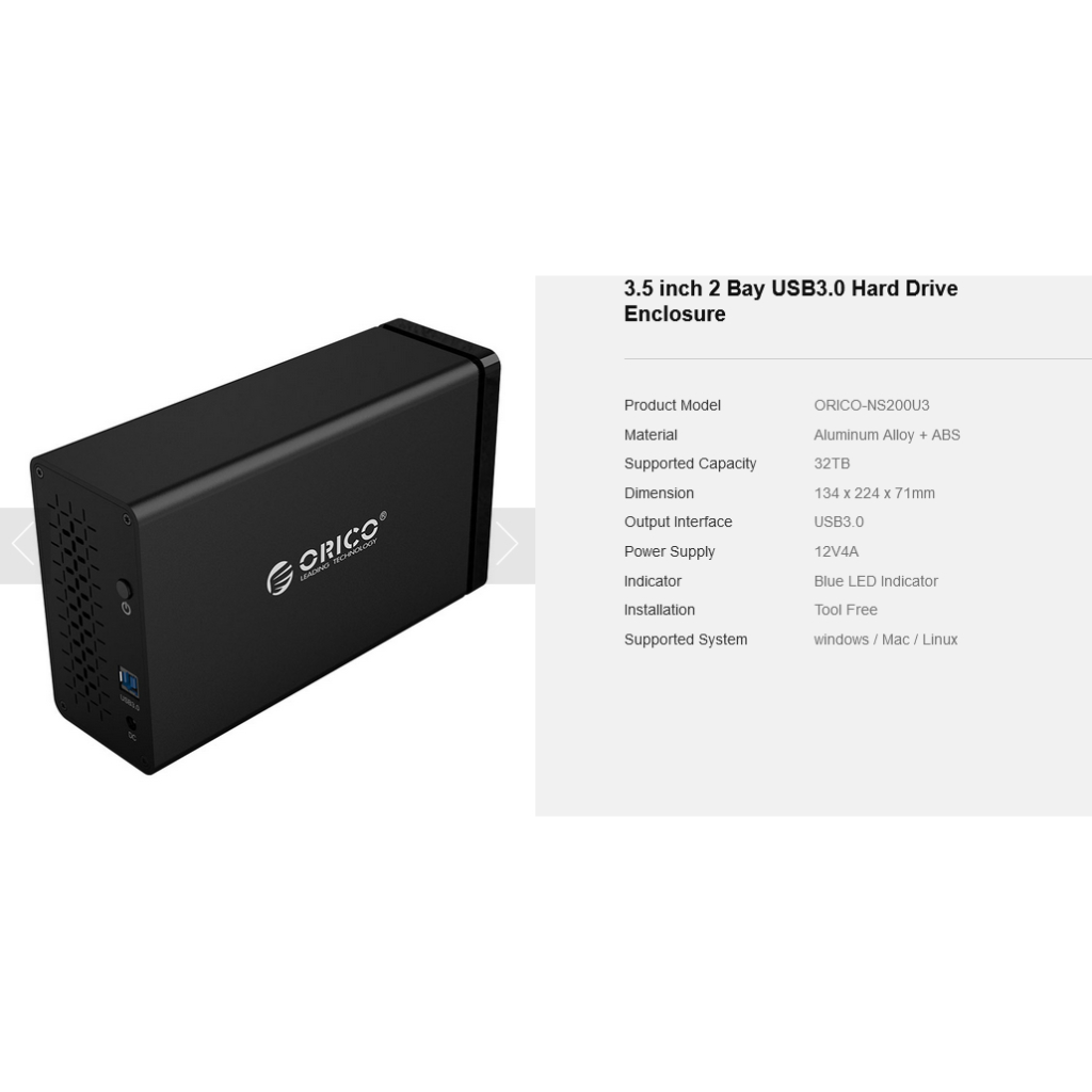 ORICO USB3.0 Hard Drive Enclosure with/without RAID (3.5") 2|4|5 Bay ...