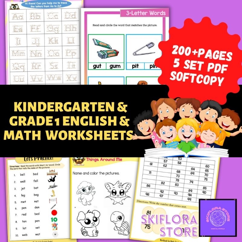 [SS194] Kindergarten and Grade 1 Math and English Worksheet Preschool ...