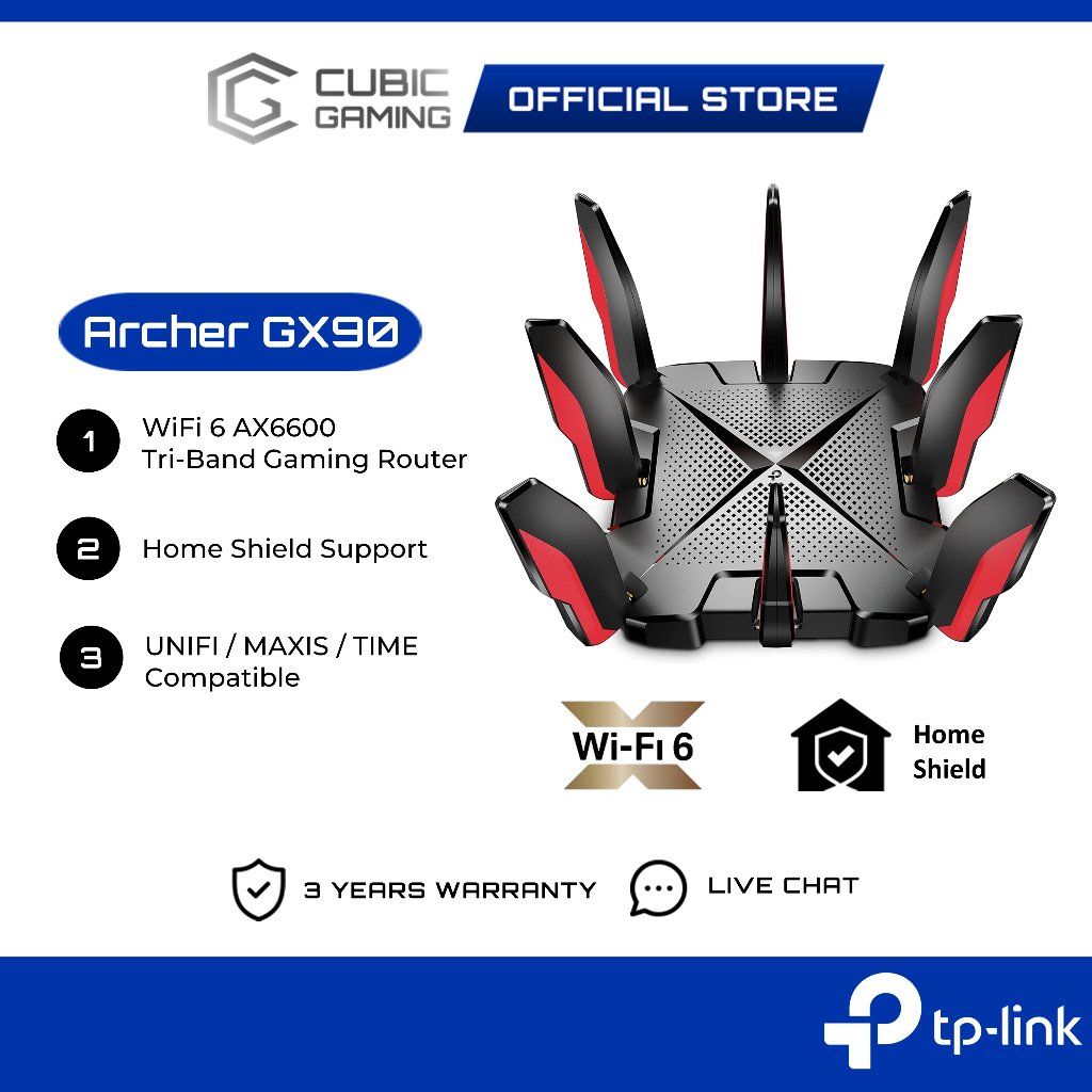 TP-Link Archer GX90 AX6600 Tri-Band Wi-Fi 6 Gigabit Gaming Router with ...