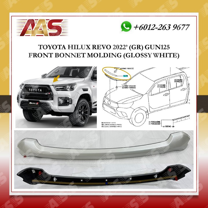 TOYOTA HILUX REVO 2022' (GR) GUN125 FRONT BONNET MOLDING (GLOSSY WHITE ...