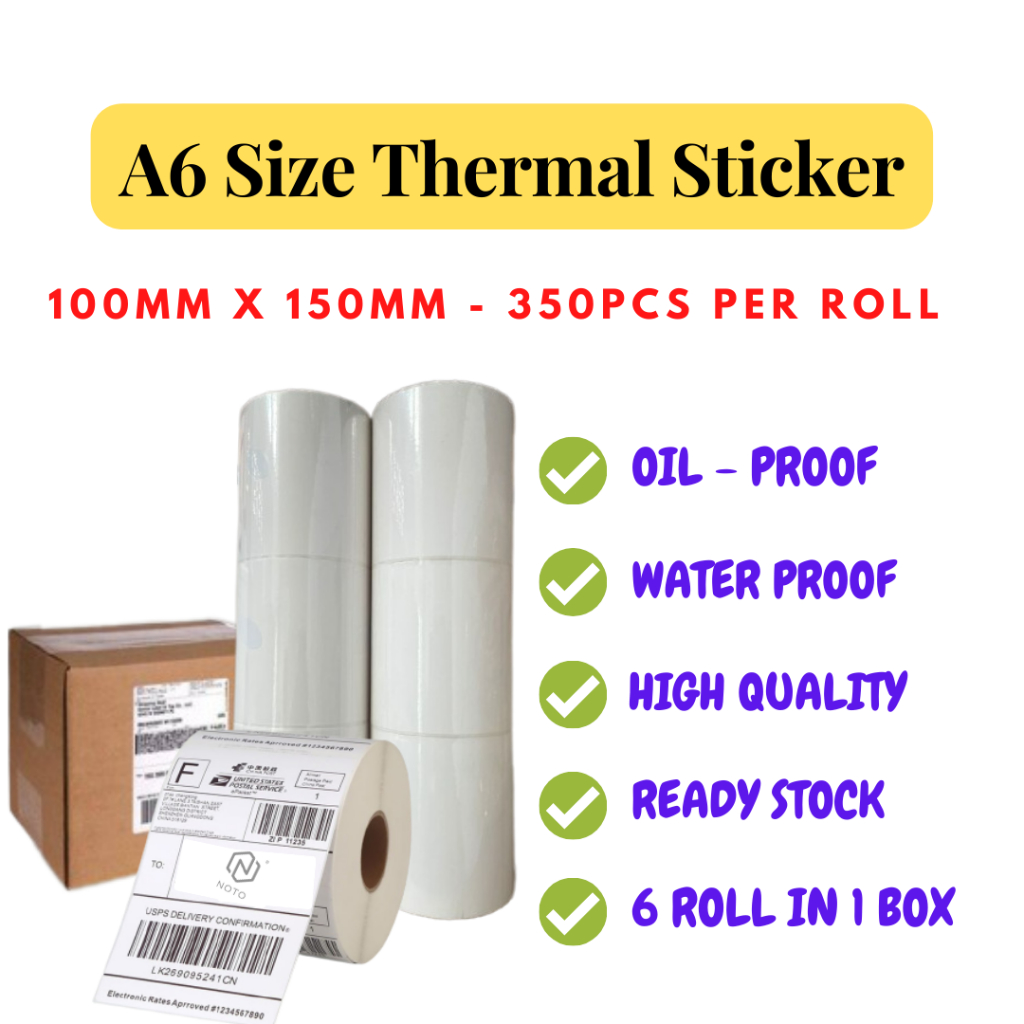 [READY STOCK]6 ROLLS - A6 Thermal Sticker Paper Waybill Shipping Label ...