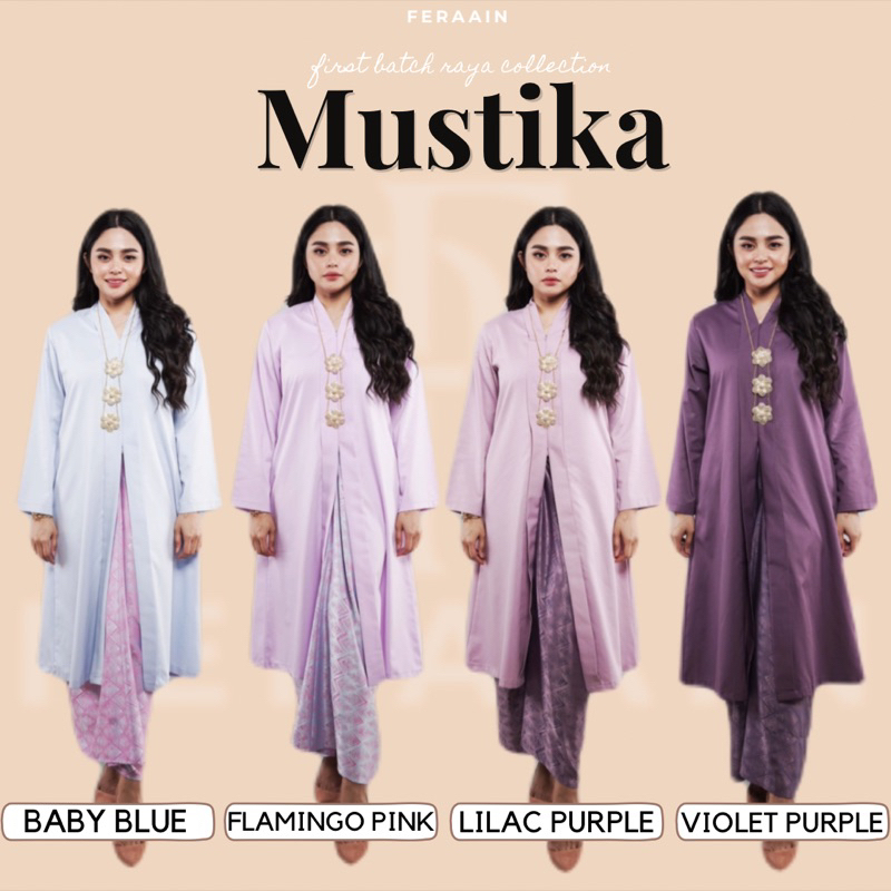 MUSTIKA VIOLET PURPLE LILAC PURPLE FERAAIN Baju Raya Kebaya Labuh Loose ...