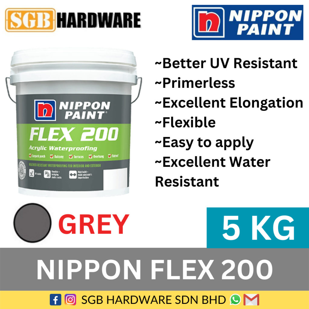 Nippon Paint FLEX 200 5kg Acrylic Waterproofing Paint / Nippon Flex200 5kg / PYE P200 4kg ...