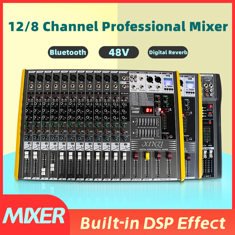 Professional 8/12 Channel Mixer with built-in DSP effect USB Bluetooth ...