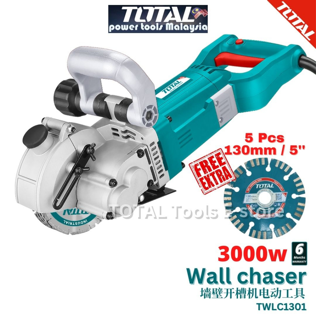 TOTAL Electric Wall Chaser 3000w ( 5'' Disc ) + Free 5 Pcs Diamond discs 墙壁开槽机电动工具 - TWLC1301 ...