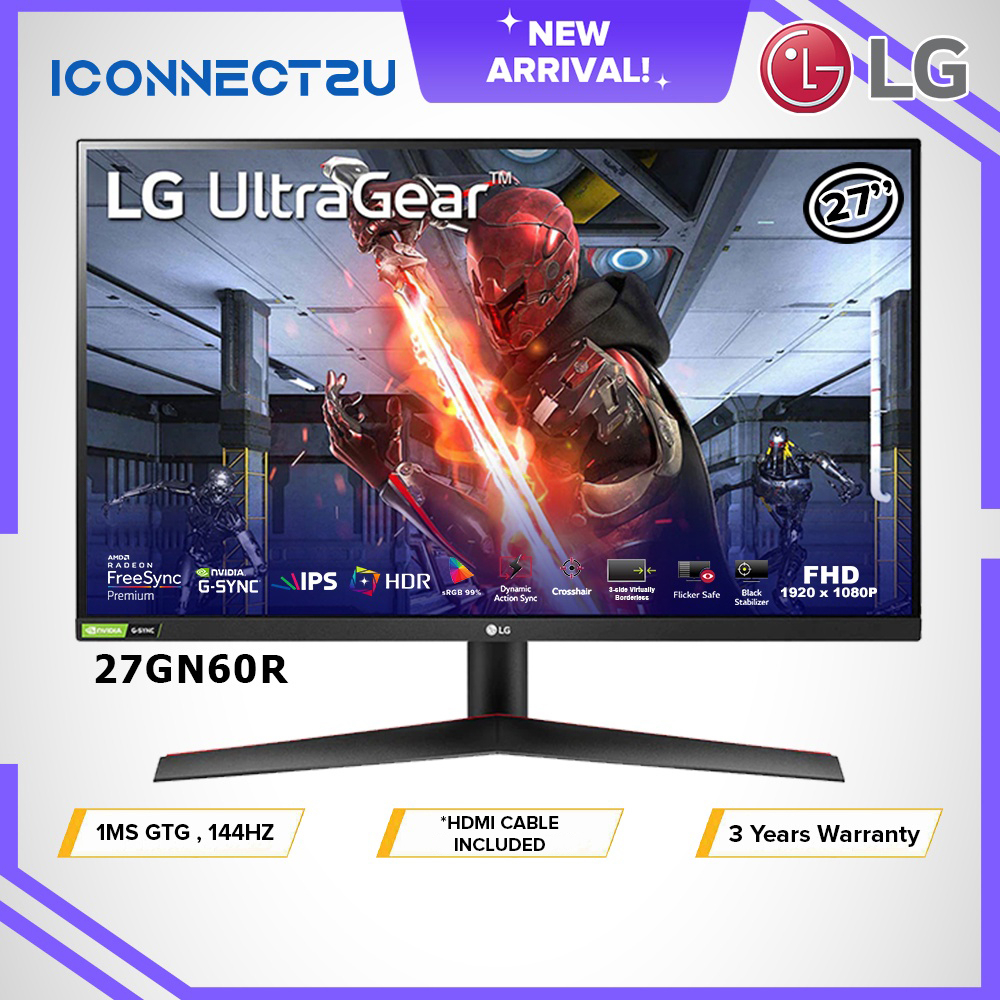 LG 27GN60R 27” UltraGear™ 144Hz Full HD IPS 1ms (GtG) Gaming Monitor ...