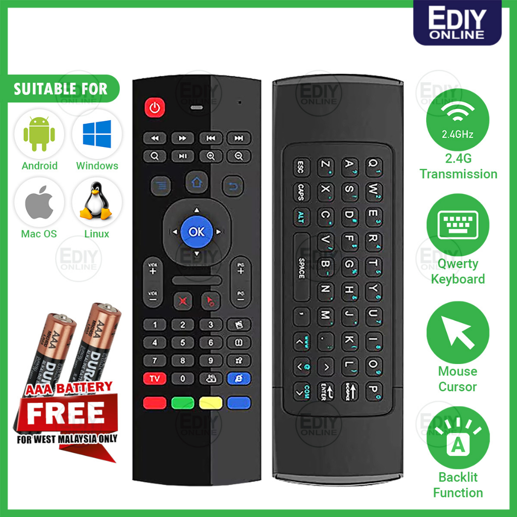 MX3 2.4G USB PORTABLE WIRELESS AIRMOUSE REMOTE KEYBOARD ANDROID SMART ...
