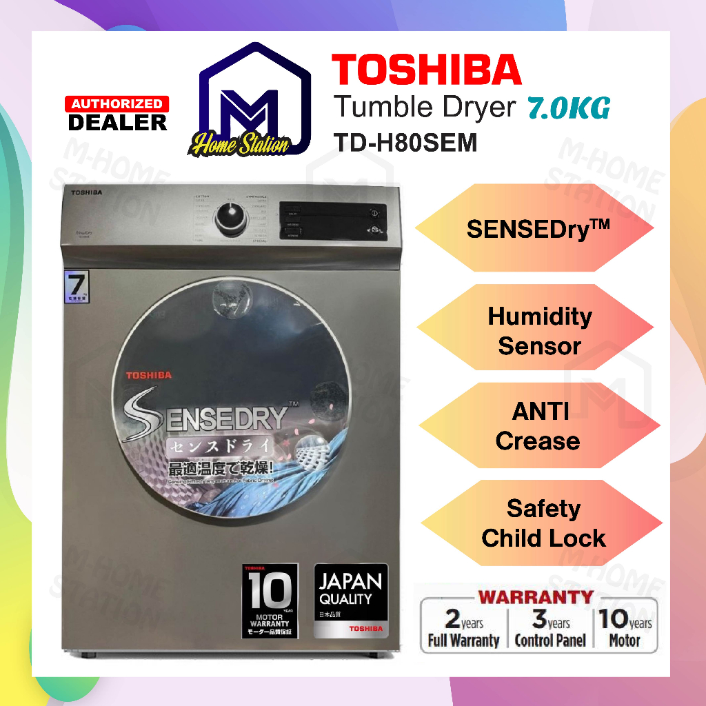 Toshiba SENSEDRY Tumble Dryer 7KG TD-H80SEM TDH80SEM Mesin Pengering ...