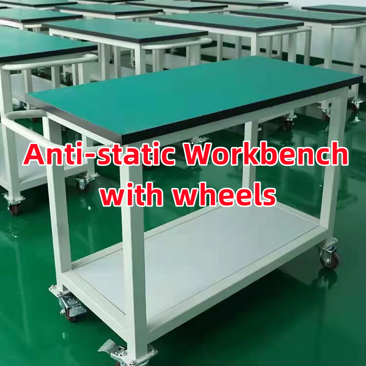 Portable Anti-static Workbench 2 Layer with Wheels Trolley Table Workshop Assembly Line Movable ...
