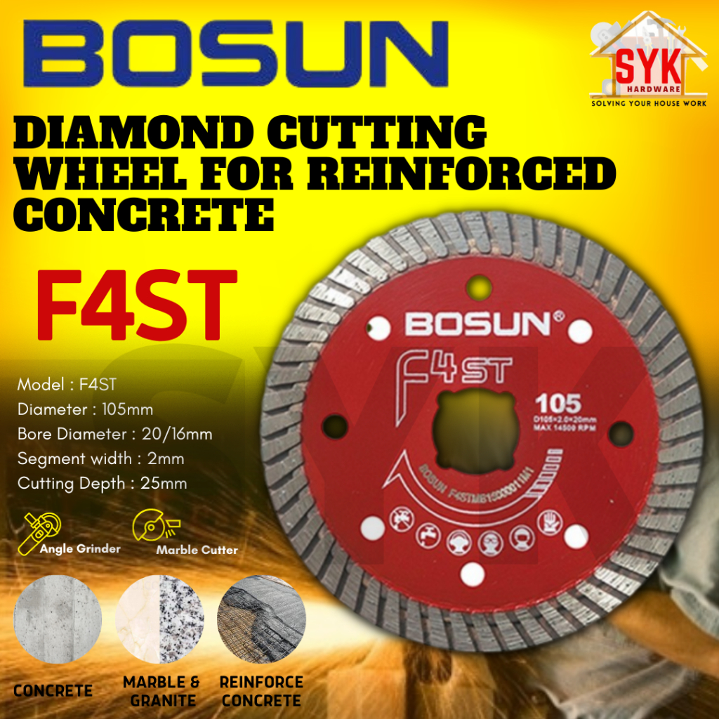 SYK Bosun F4ST 4" 1Pcs Diamond Wheel Concrete Marble Granite Reinforced ...