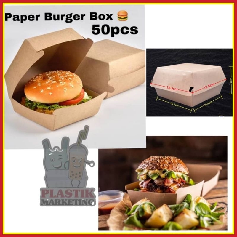 Paper Burger Box / Kotak Burger Kertas/ Paper Food Box (50pcs ...