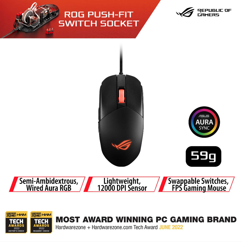 ROG Strix Impact III Gaming Mouse, Semi-Ambidextrous, Wired ...
