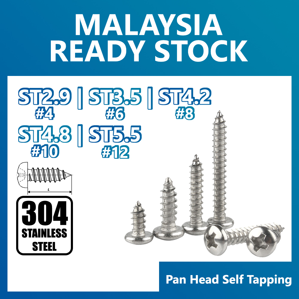 [Screw] Pan Head Self Tapping Screw ST2.9 / ST3.5 / ST4.2 / ST4.8 / ST5.5 304 Stainless Steel ...