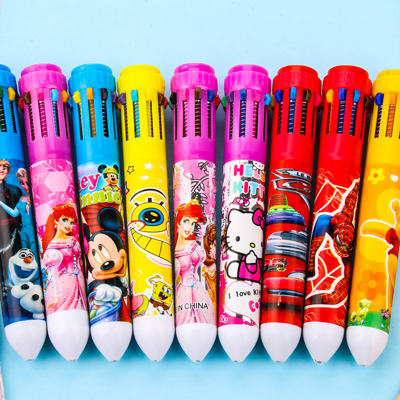 10 in 1 Cartoon Pen 10 colors Retractable Ten color pen kids cute ball ...