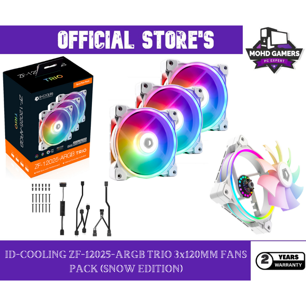 ID-COOLING ZF-12025-ARGB TRIO 3x120MM FANS PACK (SNOW EDITION) | Shopee ...