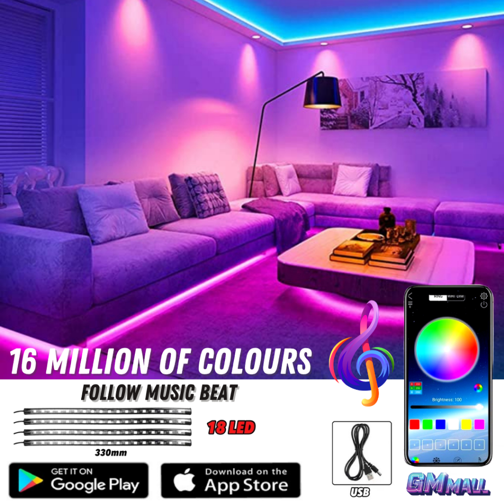 HOUSE LIVING ROOM AMBIENT Ambience RGB LED LIGHT Strip USB Lampu Gaming ...