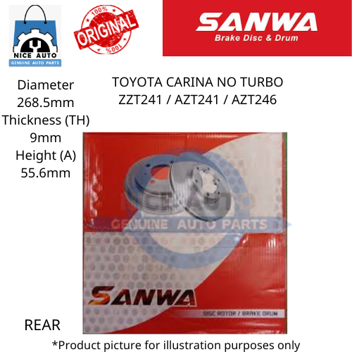 TOYOTA CARINA ZZT241 / AZT241 / AZT246 (REAR) BRAKE DISC ROTOR -BRAND SANWA | Shopee Malaysia