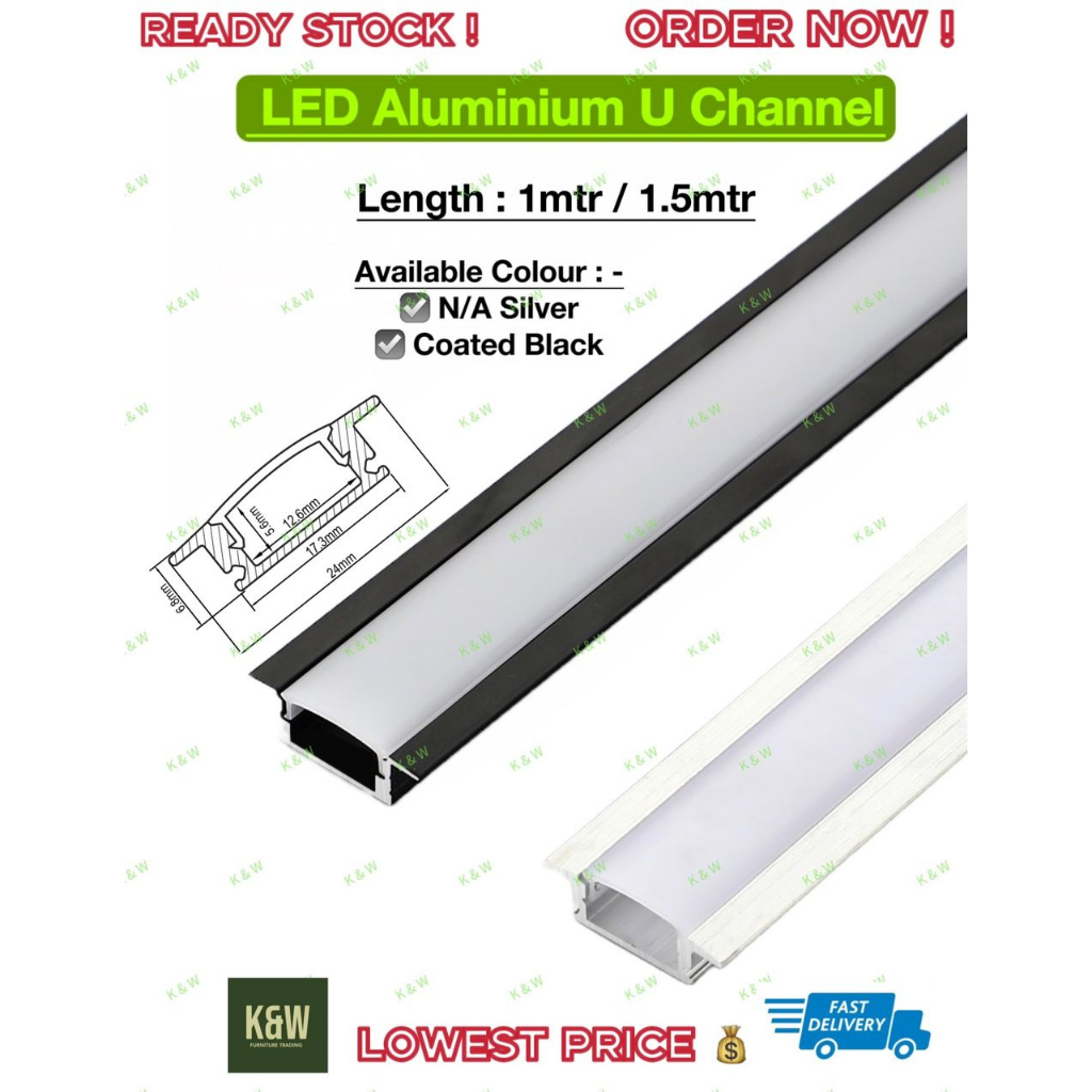 (1M/1.5M) LED Strip Light Aluminium Casing Profile Track Housing ...