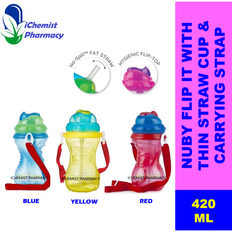 (NB10149) NUBY FLIP IT WITH THIN STRAW CUP & CARRYING STRAP 420ML/140Z (Toddler Sipeez) | Shopee ...
