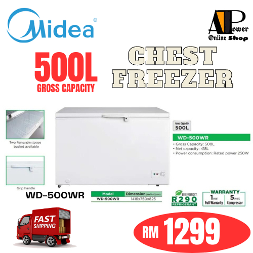 [READY STOCK] Midea WD-500WR Gross Capacity 500L Net 418L Chest Freezer ...