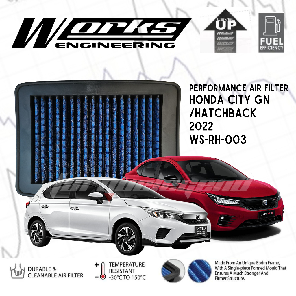 (HONDA CITY GN2/HATCHBACK/HONDA WRV 2022) WORKS PERFORMANCE HIGH FLOW DROP IN AIR FILTER WS-RH ...