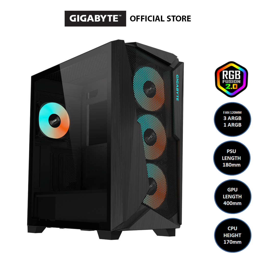 Gigabyte C301 Glass E-ATX Mid Tower PC Case RGB Desktop Casing Tempered ...