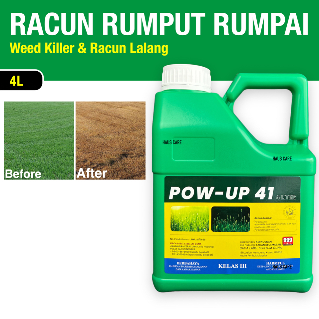 4L POW-UP 41 Glyphosate 41% Weed Killer (Racun Rumput Lalang/Ubat ...