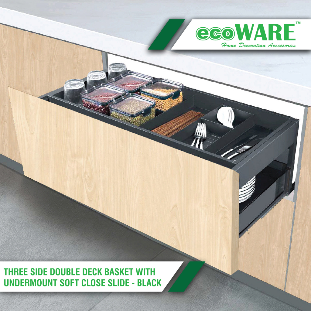 ecoWARE Three Side Double Deck Basket With Undermount Soft Close Slide ...