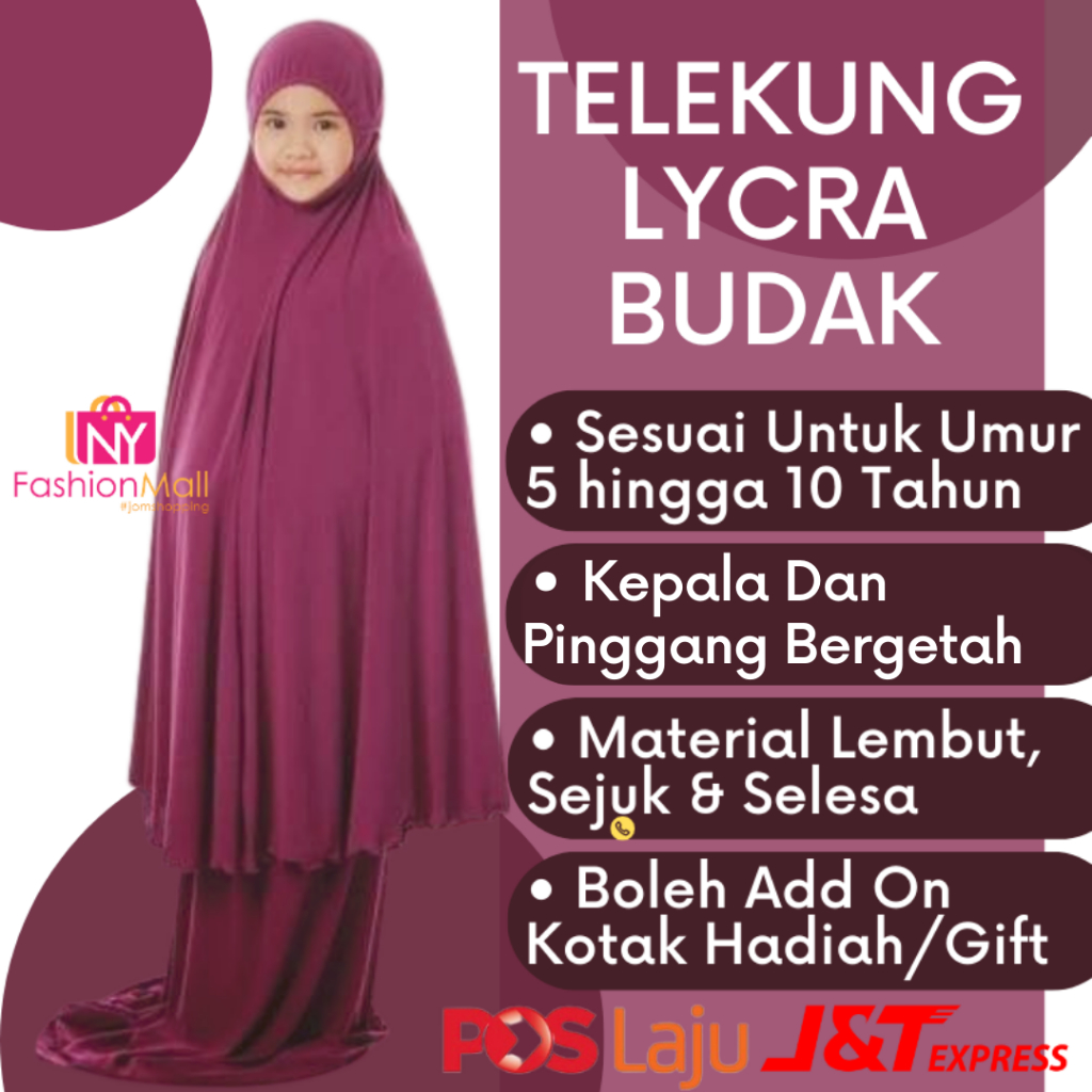 Telekung Hitam Lycra Budak Plain Telekong Kanak-Kanak Kain Sembahyang ...
